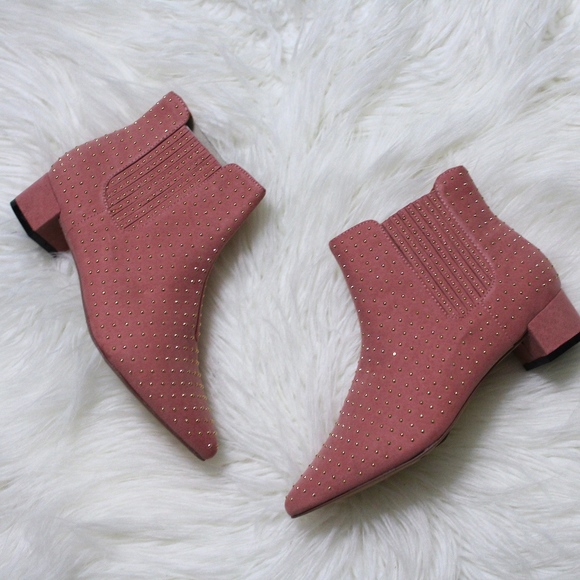 Topshop | Shoes | New Topshop Pink Vegan Suede Studded Ankle Booties ...